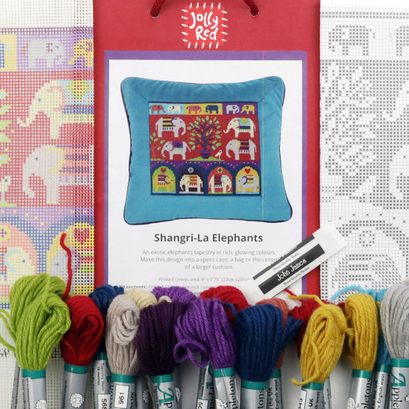 Shangri-La Elephants tapestry kit designed in Somerset by Jolly Red.